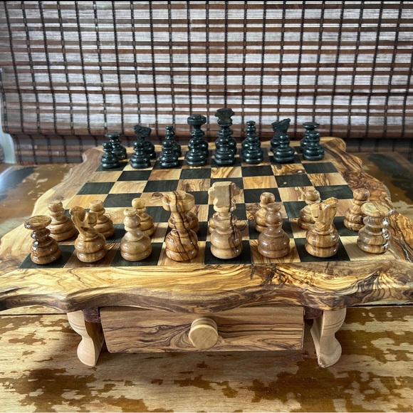 Games | New Rustic Handmade Rustic Olive Wood Chess Set 12 Board With ...